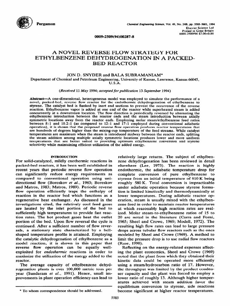 A Novel Reverse Flow Strategy For Ethylbenzene Dehydrogenation in A ...