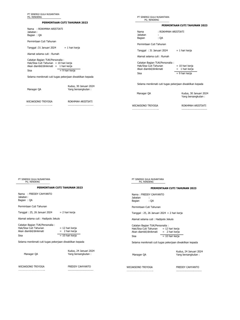 Form Cuti Tahunan | PDF