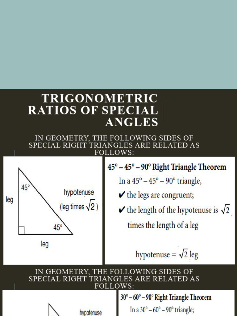 Trigonometric Ratios Of Special Angles Pdf