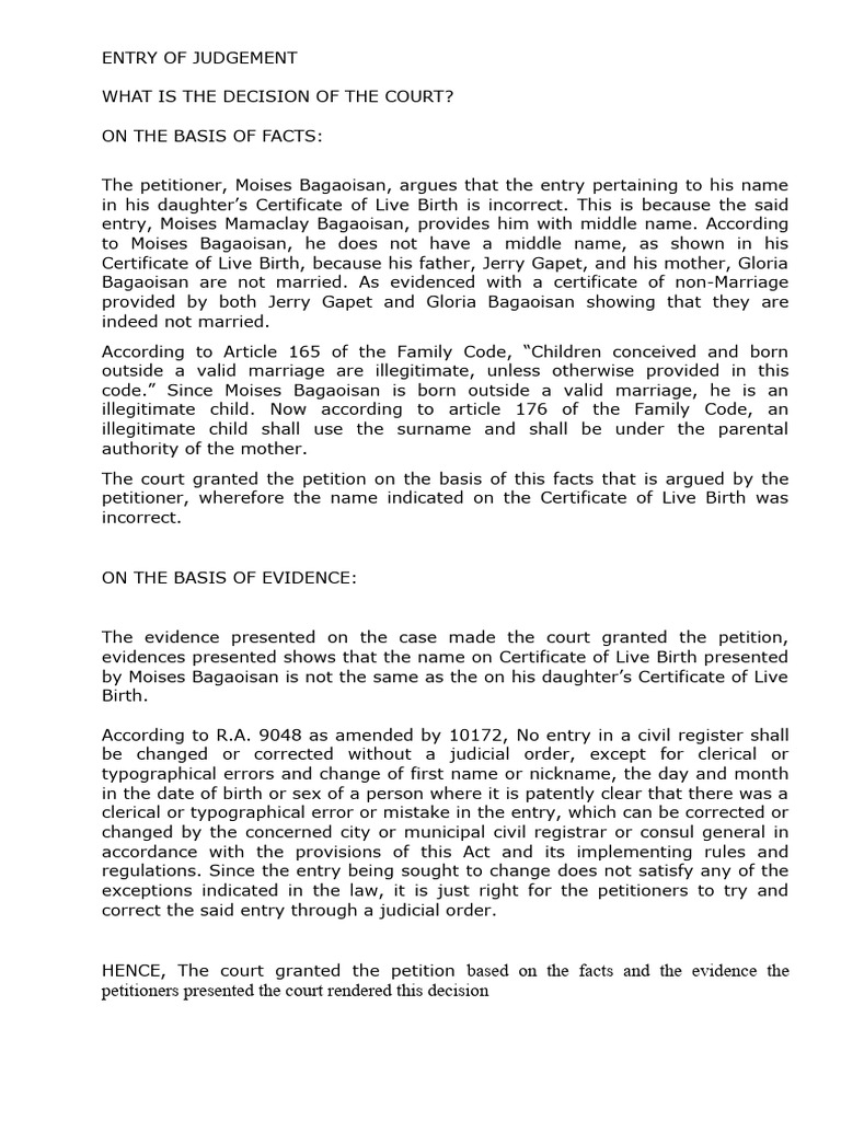 Entry of Judgement | PDF