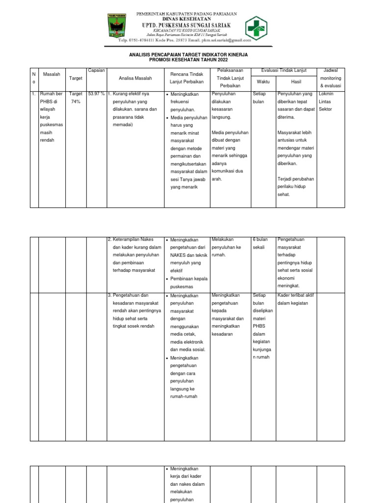 Ep 2 6 1 A Analisis Pencapaian Target Indikator Kinerja Promkes Pdf