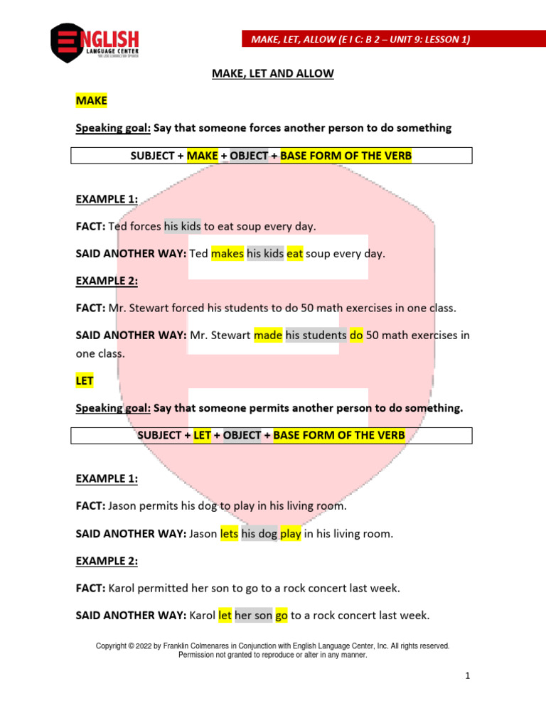 English Grammar: Make, Let, Allow | PDF | Verb | Grammar