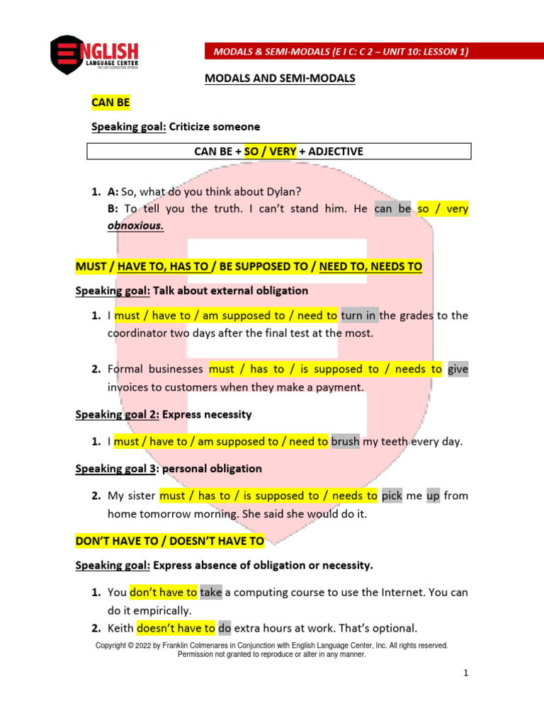 Modals & Semi-Modals Guide | PDF | Cognitive Science | Logic