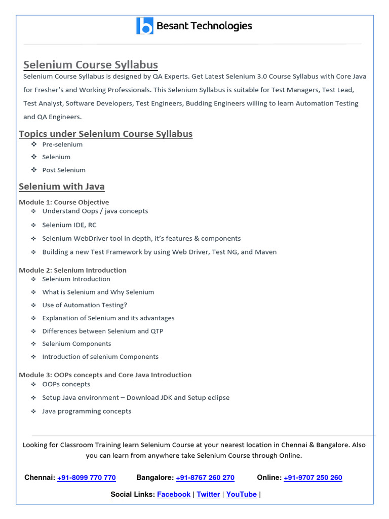 Selenium Course Syllabus | PDF