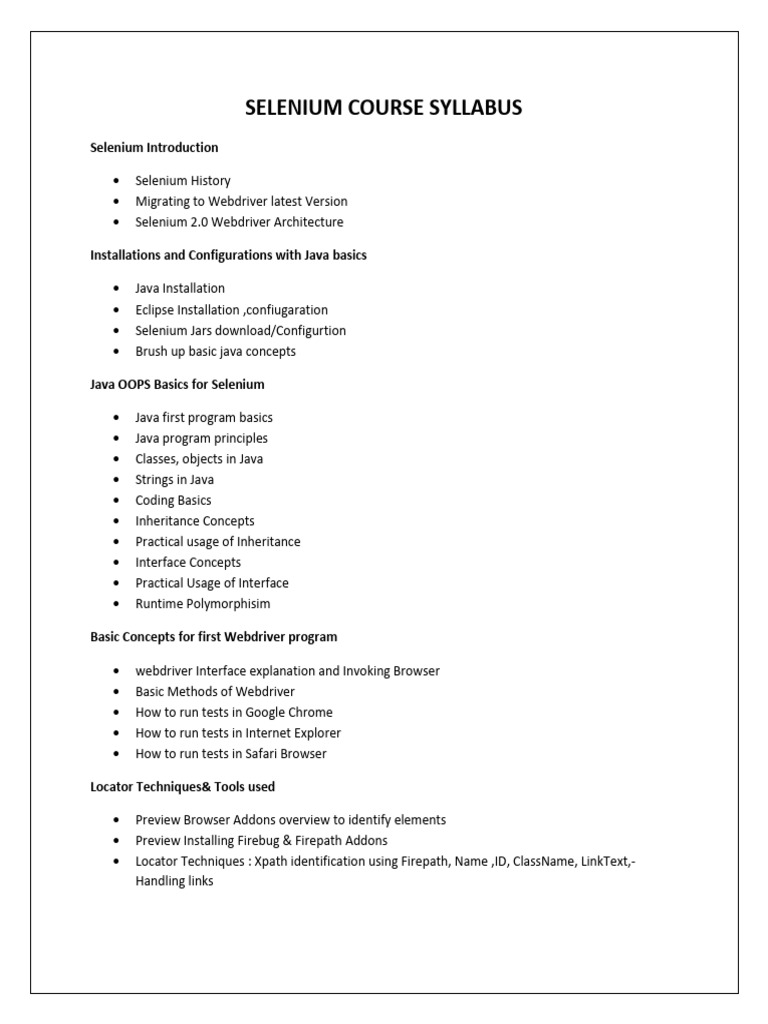 Documents 5343-SELENIUM+COURSE+SYLLABUS | PDF