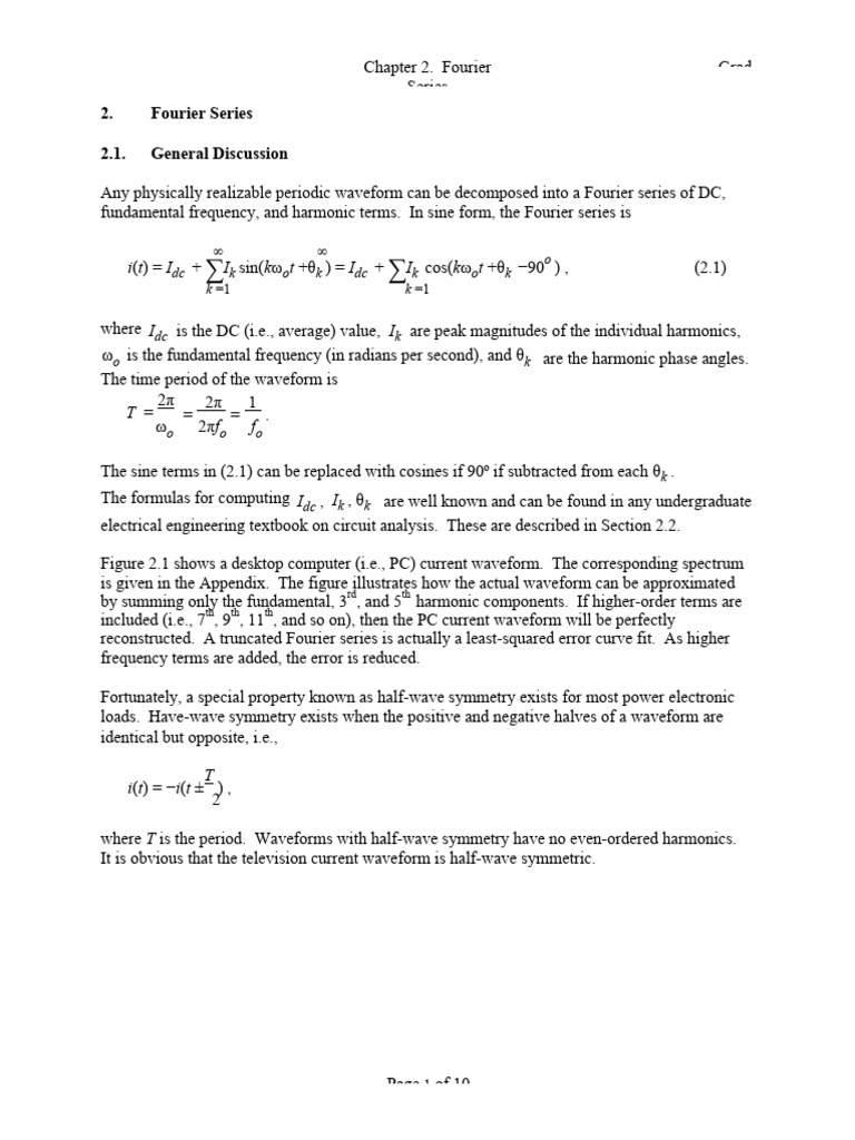 Chapter 2 (1) - Fourier Series | PDF Chapter 2 (1) - Fourier Series | PDF
