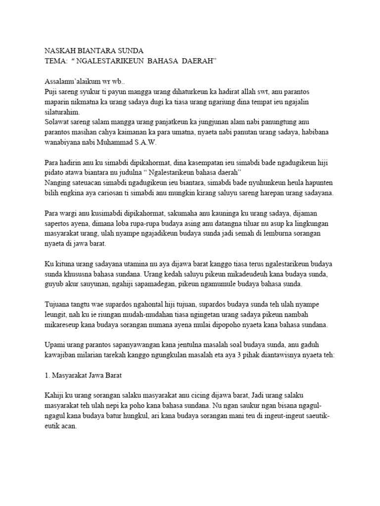 Naskah Biantara Sunda: Ngalestarikeun Bahasa | PDF | Agama ...