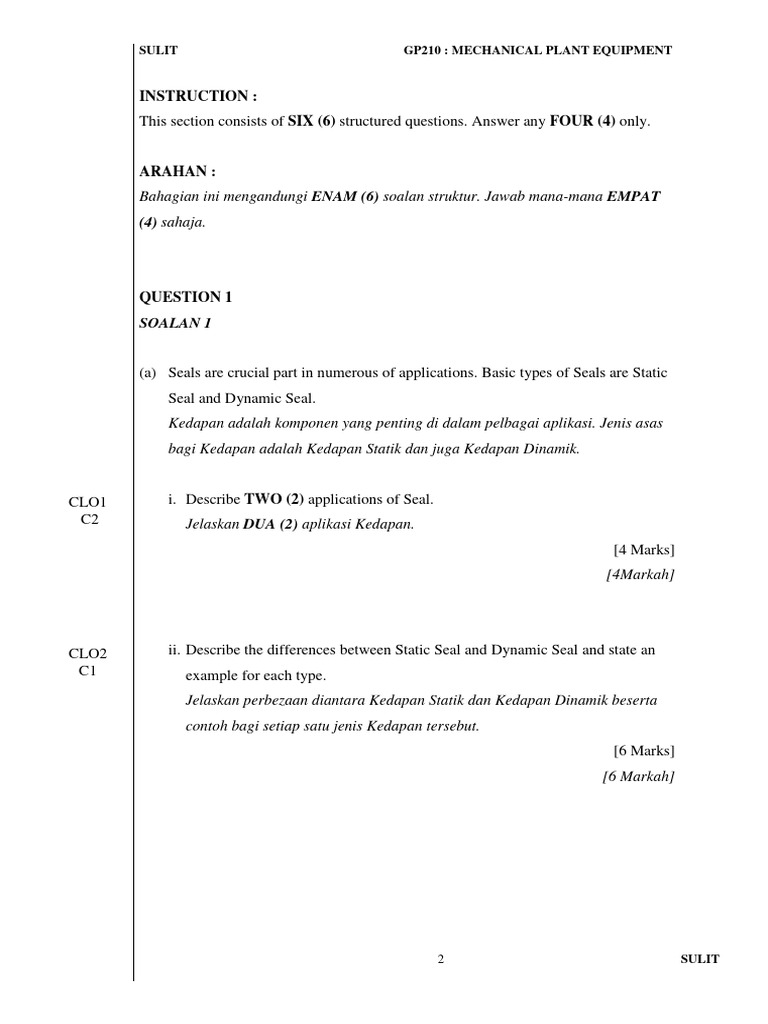 Soalan Mechanical Plant Equipment | PDF