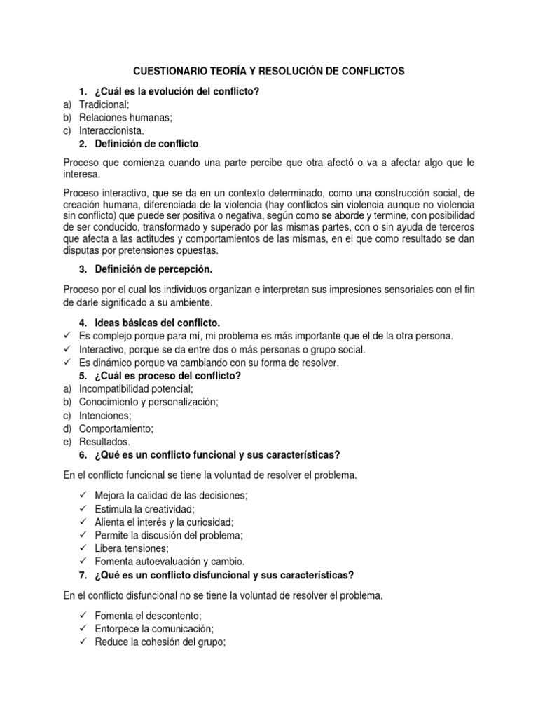 Cuestionario Teoría y Resolución de Conflictos - Examen Final ...