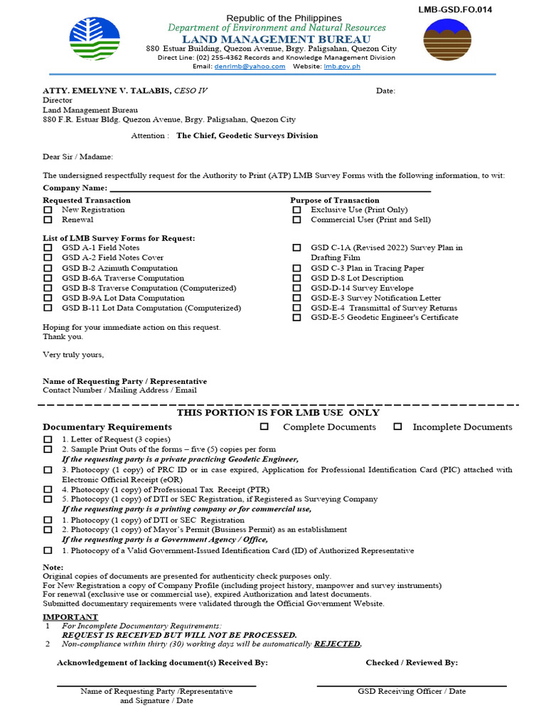 LMB-GSD.F.O.014 - ATP Request | PDF