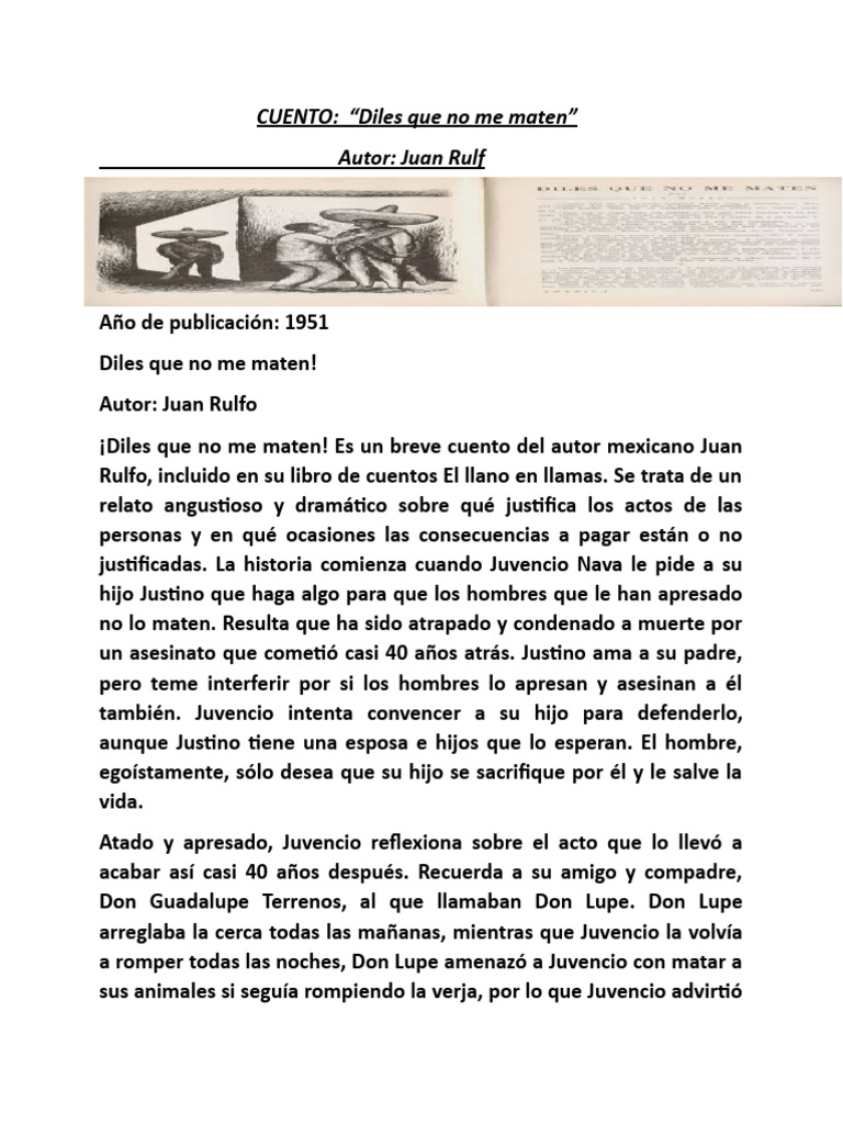 CUENTO: "Diles Que No Me Maten": Autor: Juan Rulf | PDF