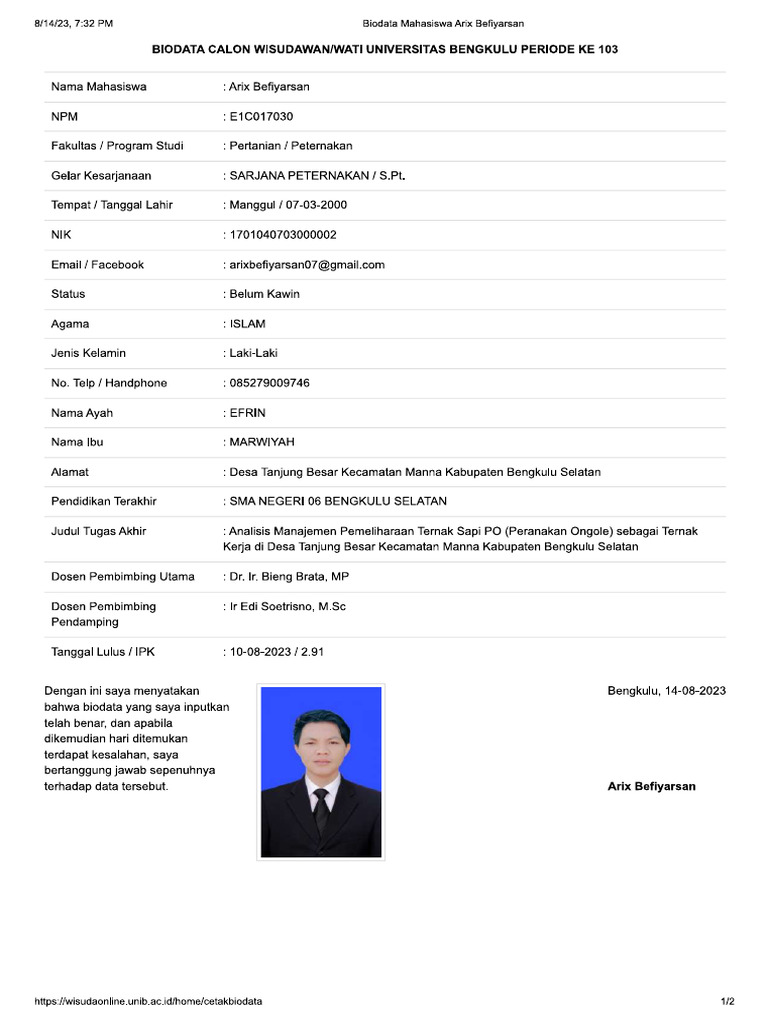 Biodata Wisudawan | PDF
