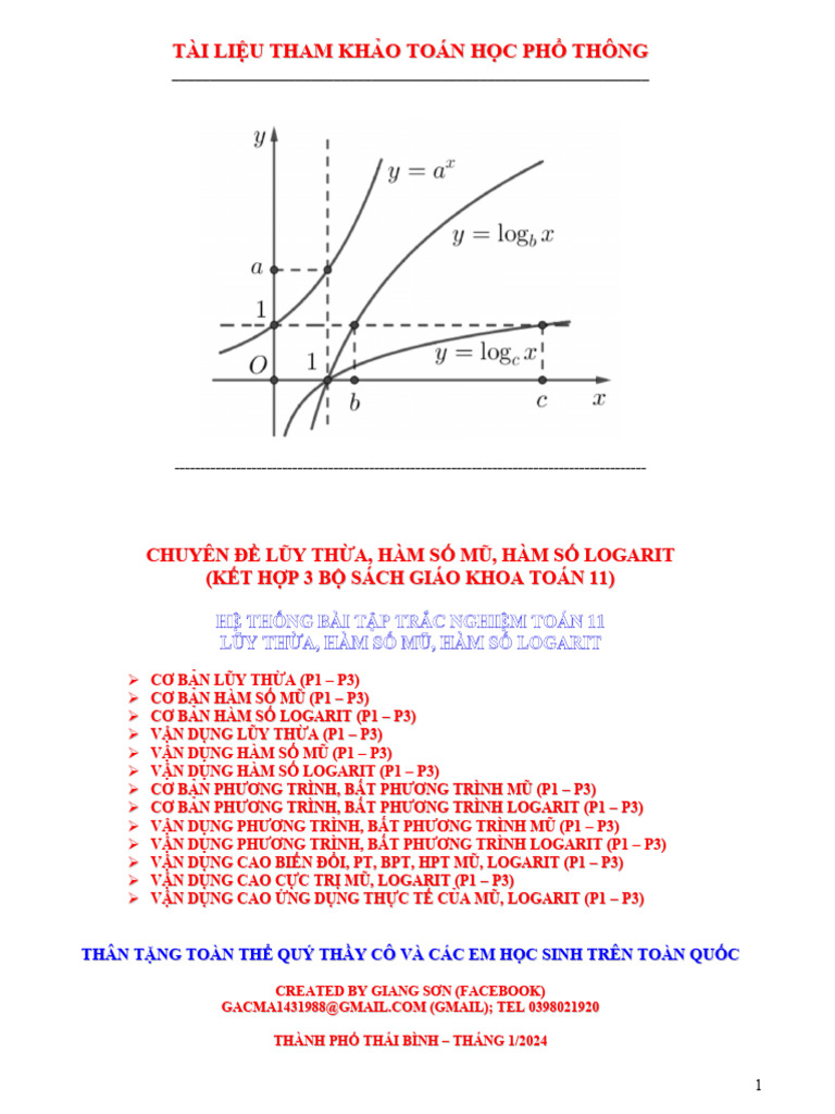 He Thong Bai Tap Trac Nghiem Toan 11 Luy Thua Mu Logarit Co Ban VD VDC | PDF