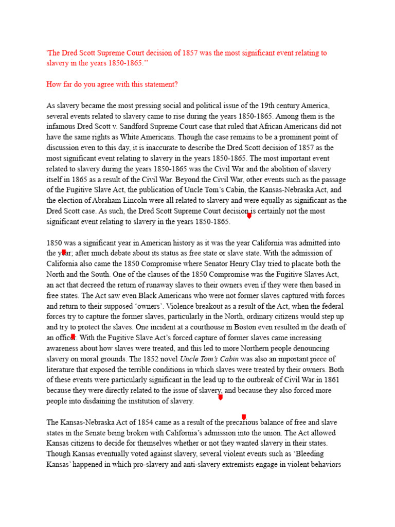 A-Level History Essay (American History) | PDF | Dred Scott V. Sandford ...
