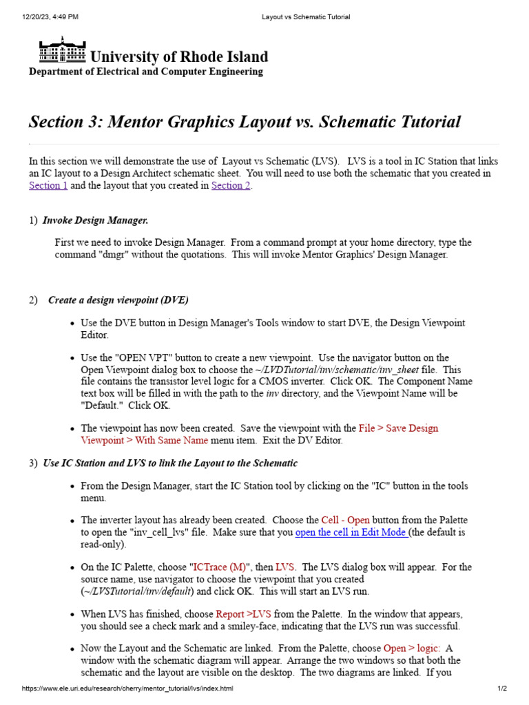 Layout Vs Schematic Tutorial | PDF | Art | Computers