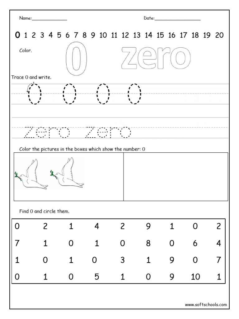 Number 0 Color Trace Worksheet 1 | PDF