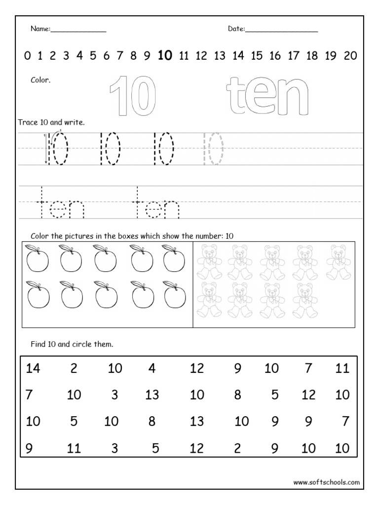 Number 10 Color Trace Worksheet 1 | PDF