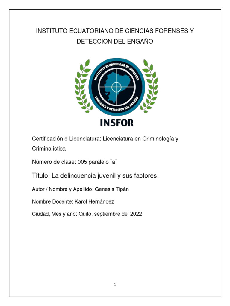 Introduccion A La Criminologia La Delincuencia Juvenil y Sus Factores Tipan Alvarez Genesis ...