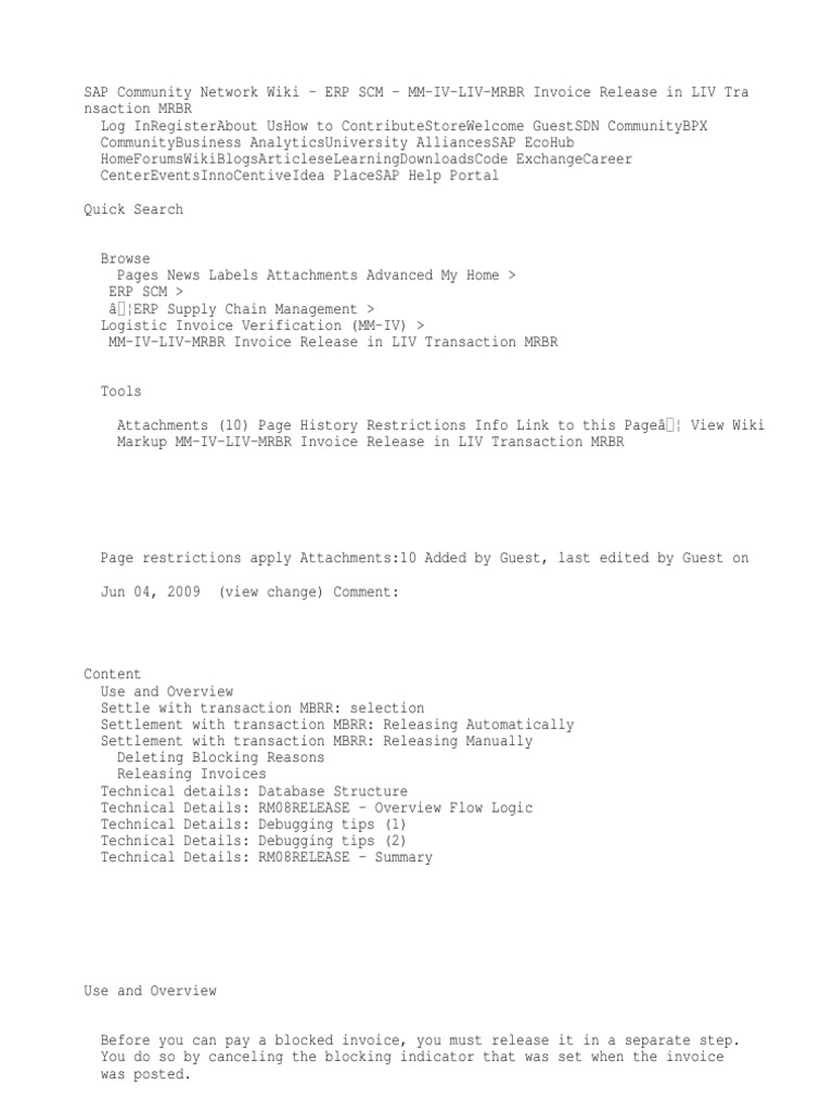 SAP Community Network Wiki - ERP SCM - MM-IV-LIV-MRBR Invoice Release ...
