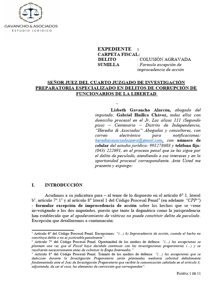 Modelo de Excepcion de Improcedencia de Accion LP PASION DERECHO 1 ...