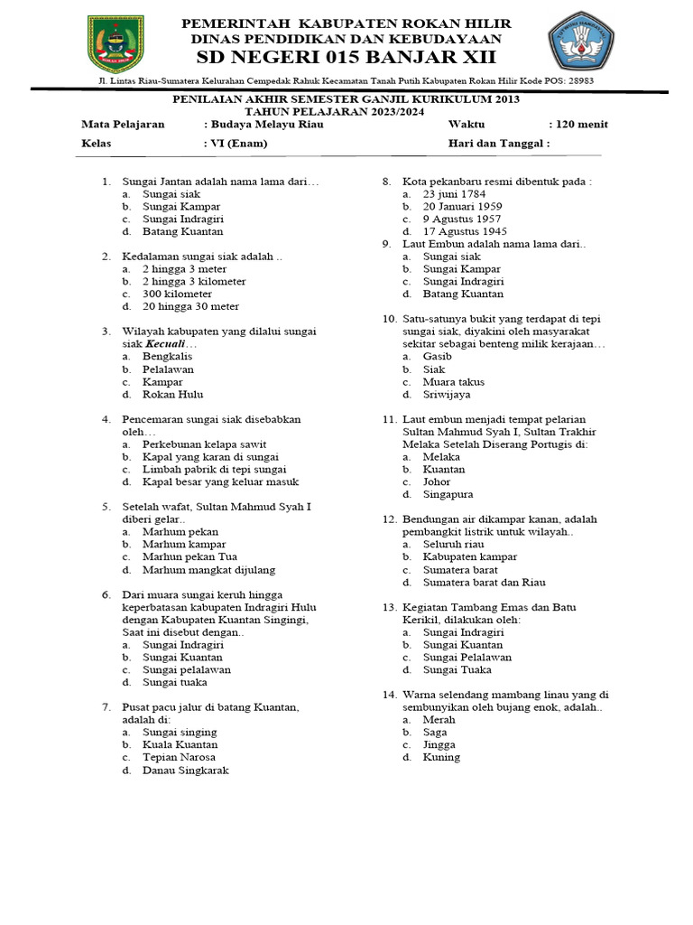 Soal Ujian BMR Kls 6 | PDF