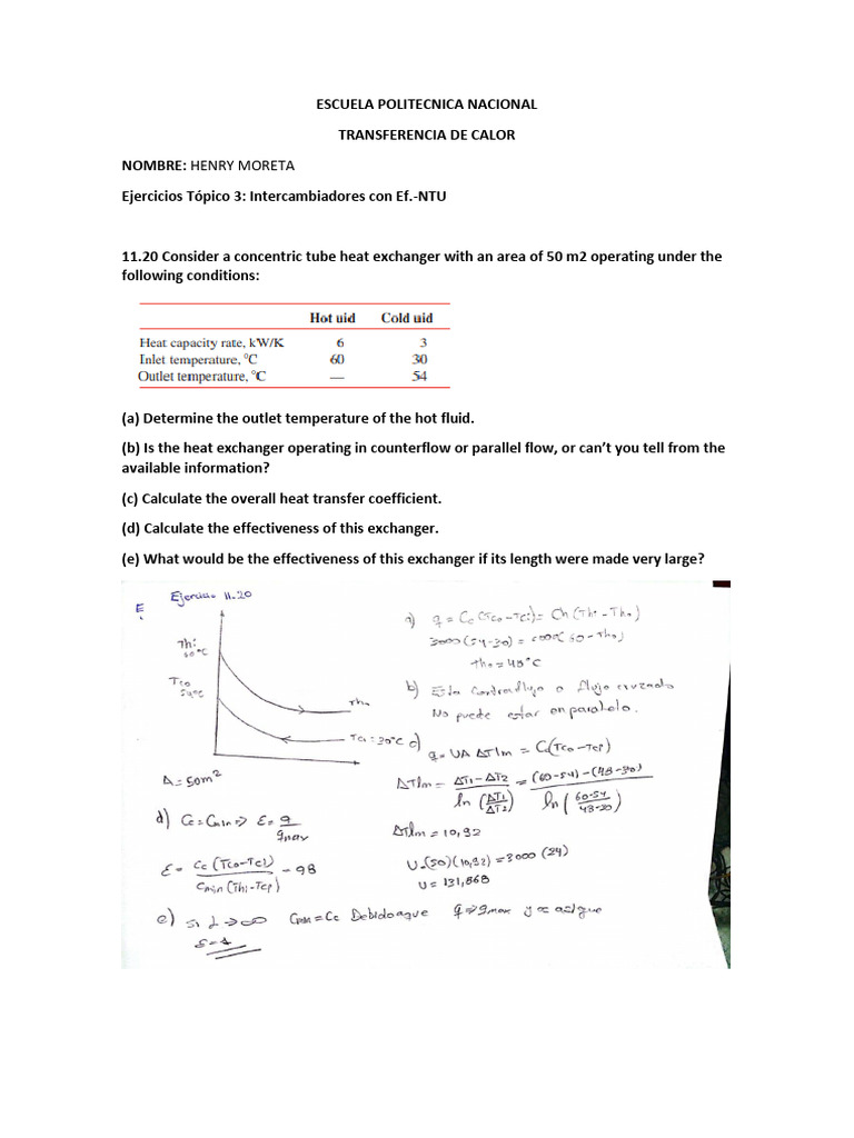 Ejercicios Topico 3 Moreta Henry | PDF | Heat Exchanger | Heat