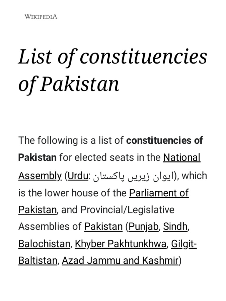 Constituencies of Pakistan Overview | PDF | Pakistan | Government Of ...