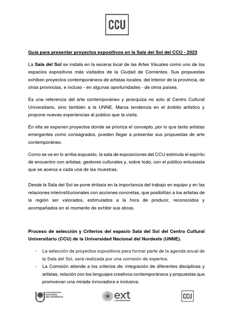 Guia para Presentar Proyectos Expositivos Sala Del Sol CCU UNNE | PDF