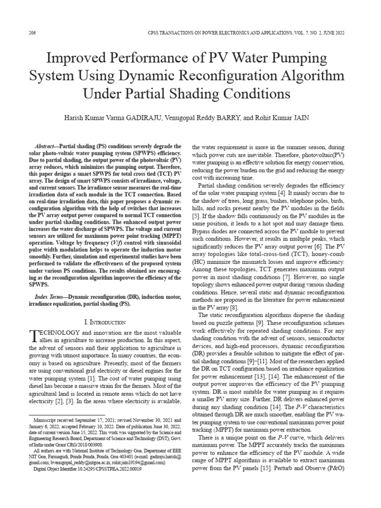 Improved Performance of PV Water Pumping System Using Dynamic Reconfiguration Algorithm Under ...