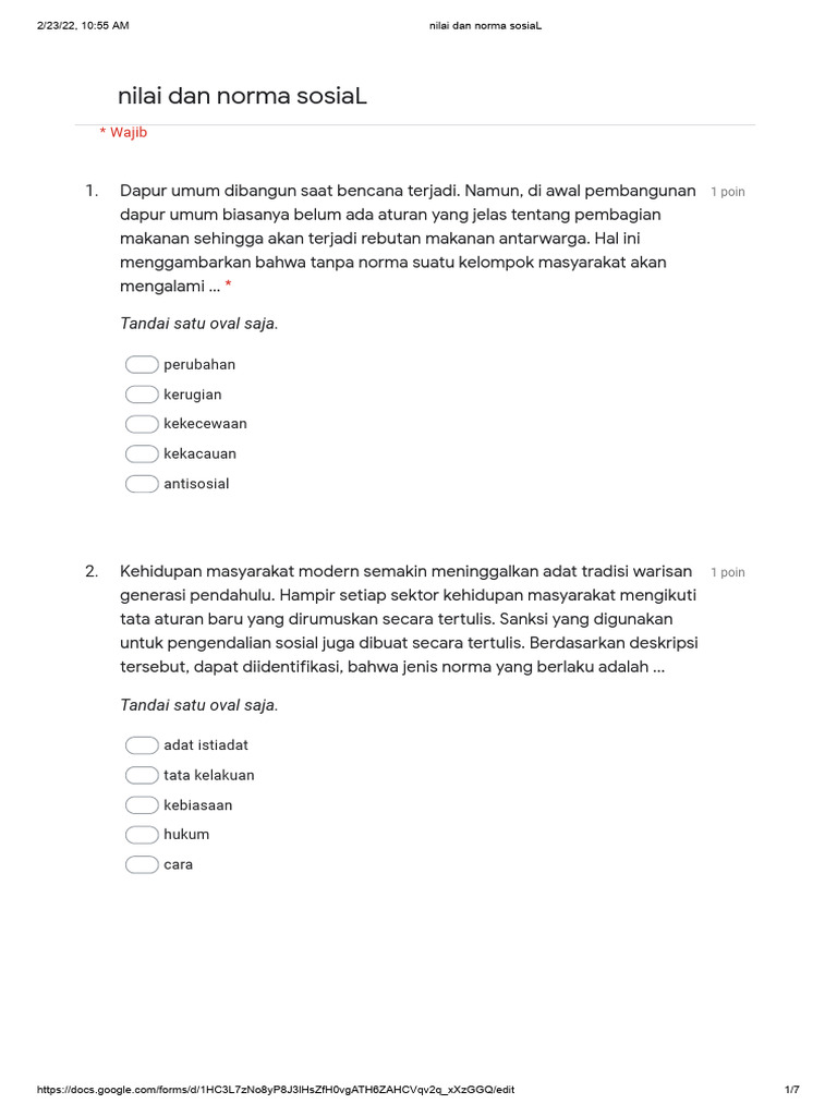 BAB 3 Nilai Dan Norma Sosial Ppmpt - Google Formulir | PDF