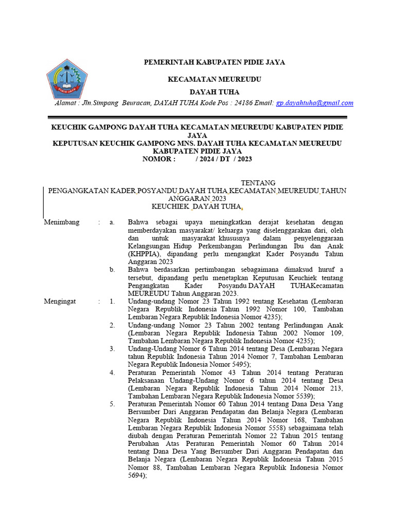 SK Kader Posyandu | PDF