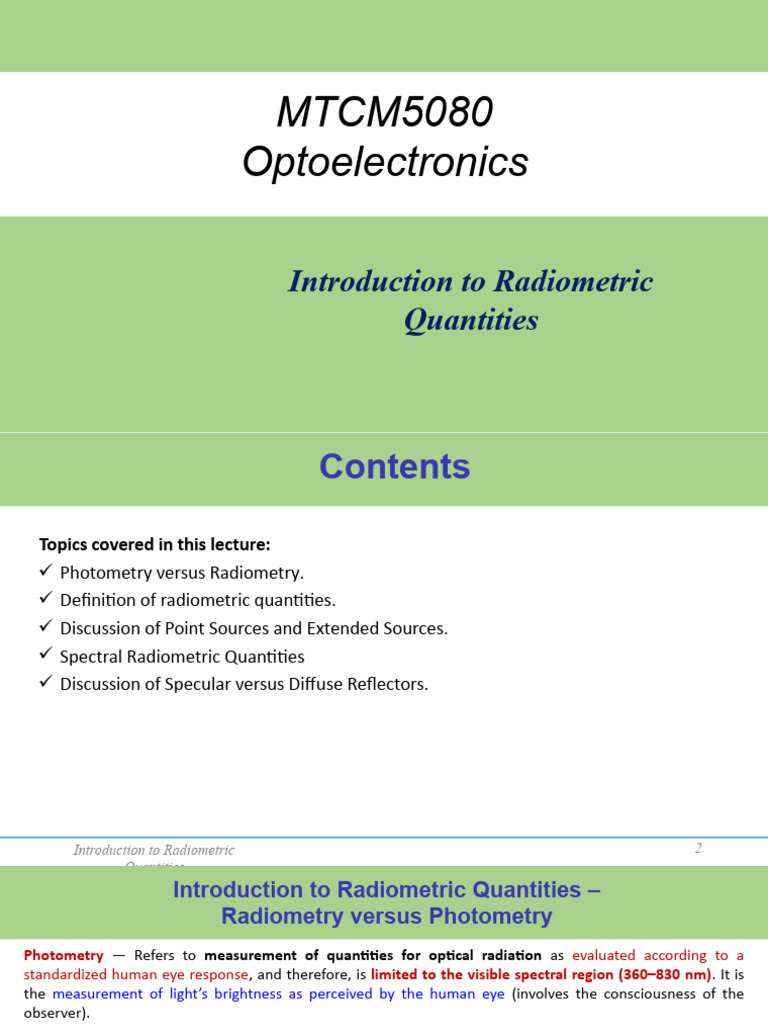 Introduction to Radiometric Quantities | PDF