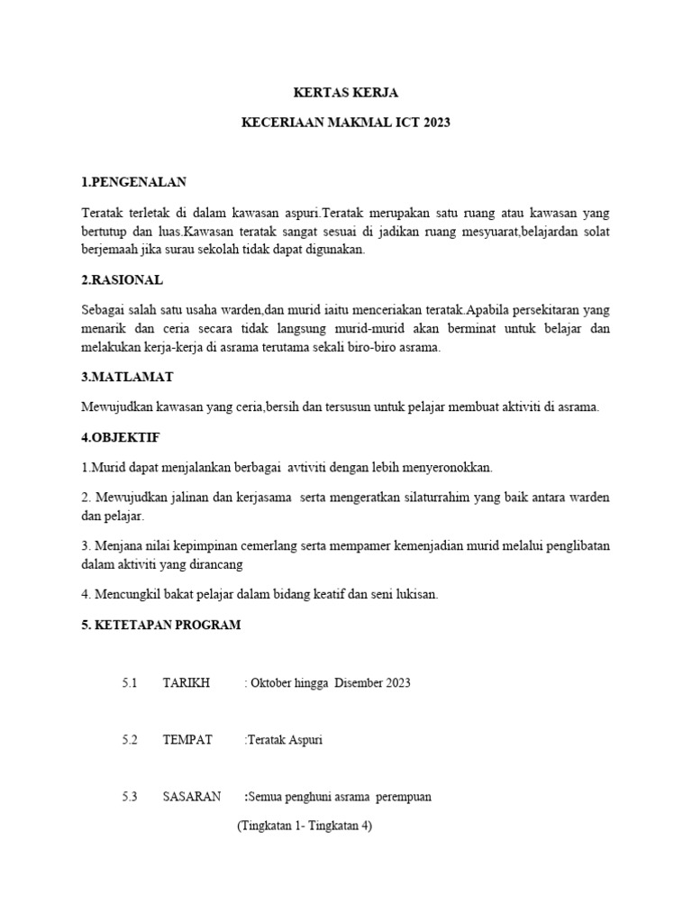 Kertas Kerja Keceriaan Makmal Ict 2023: Ketetapan Program | PDF