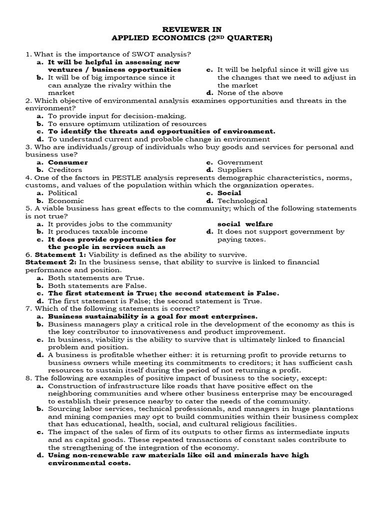 Reviewer 2ND Quarter Applied Economics | PDF | Economics | Taxes