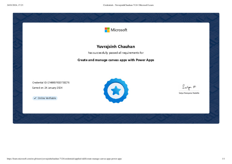 Credentials - YuvrajsinhChauhan-7124 _ Microsoft Learn | PDF