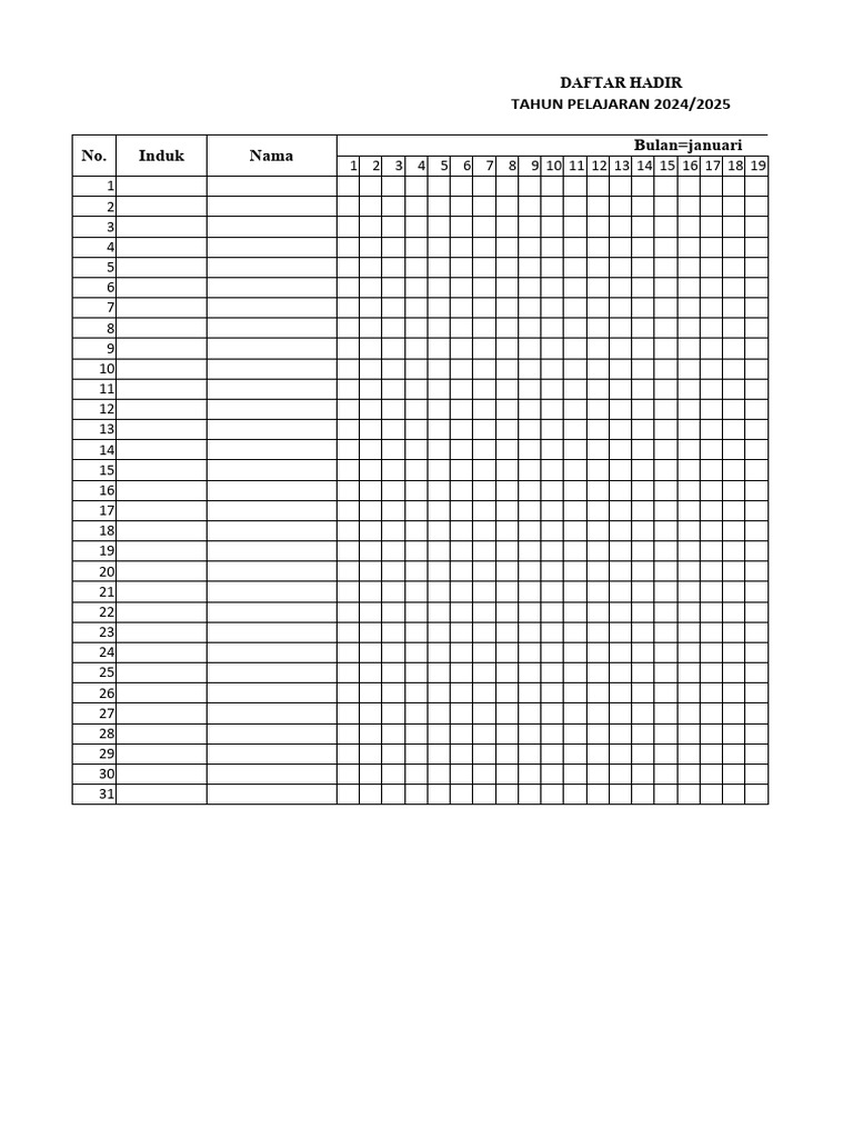 Format Absen Siswa 2024/2025 Excel | PDF