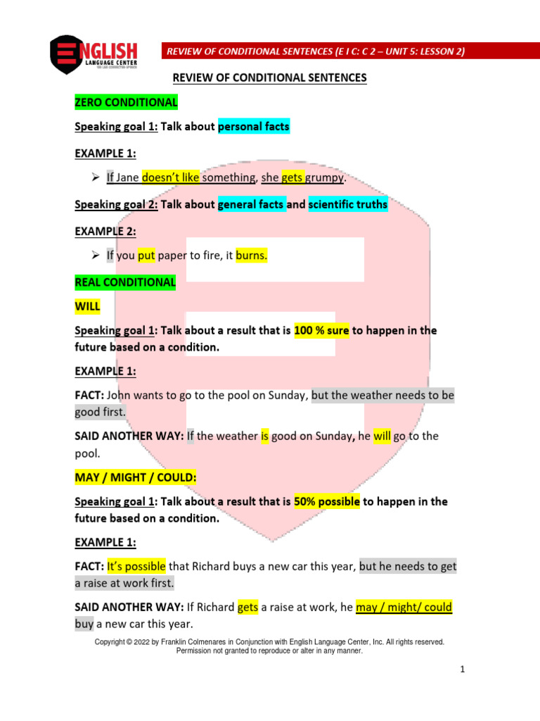 Review of Conditionals - Lesson 2 | PDF