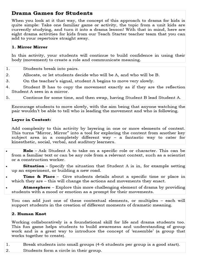 Engaging Drama Games for Kids | PDF | Expert | Cognitive Science