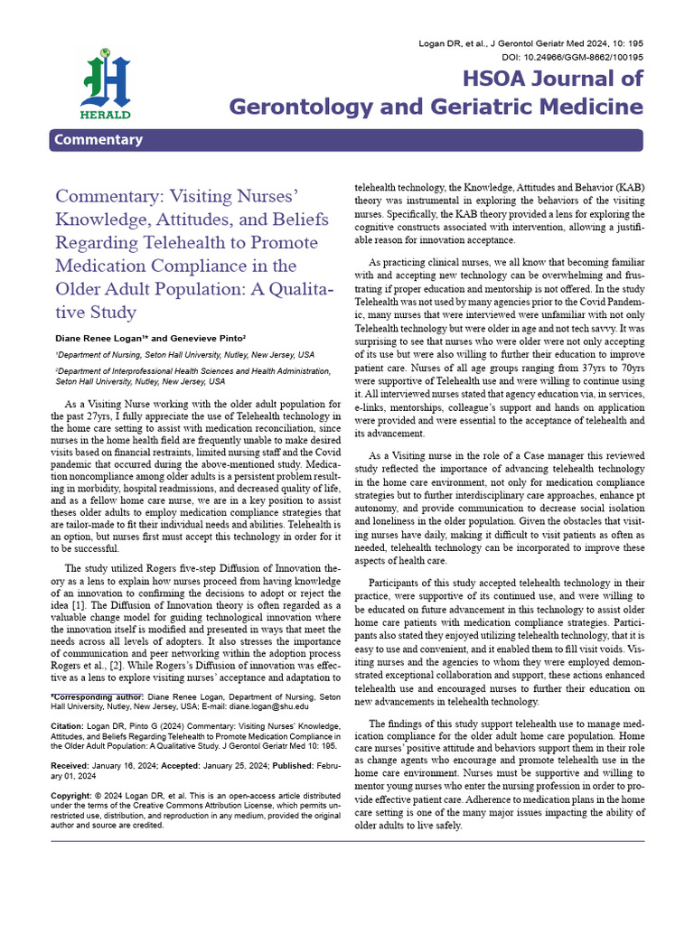 Commentary Visiting Nurses Knowledge Attitudes and Beliefs Regarding ...