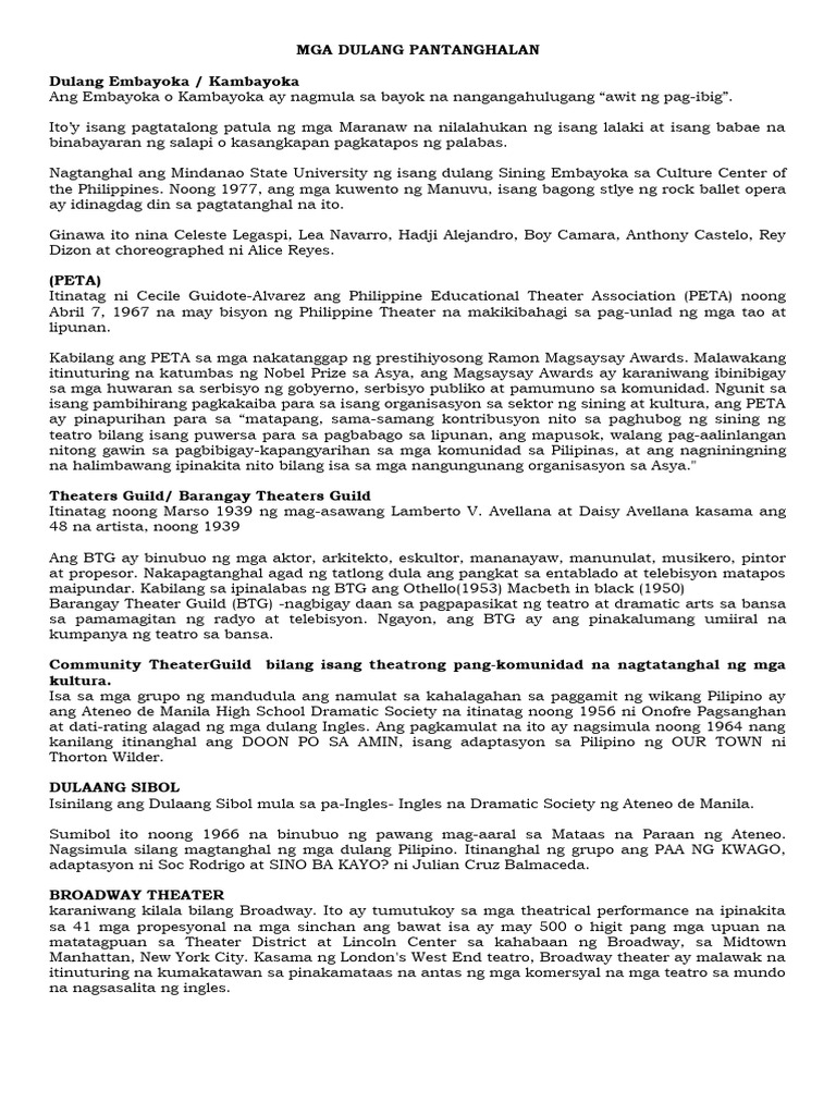 Mga Dulang Pantanghalan | PDF