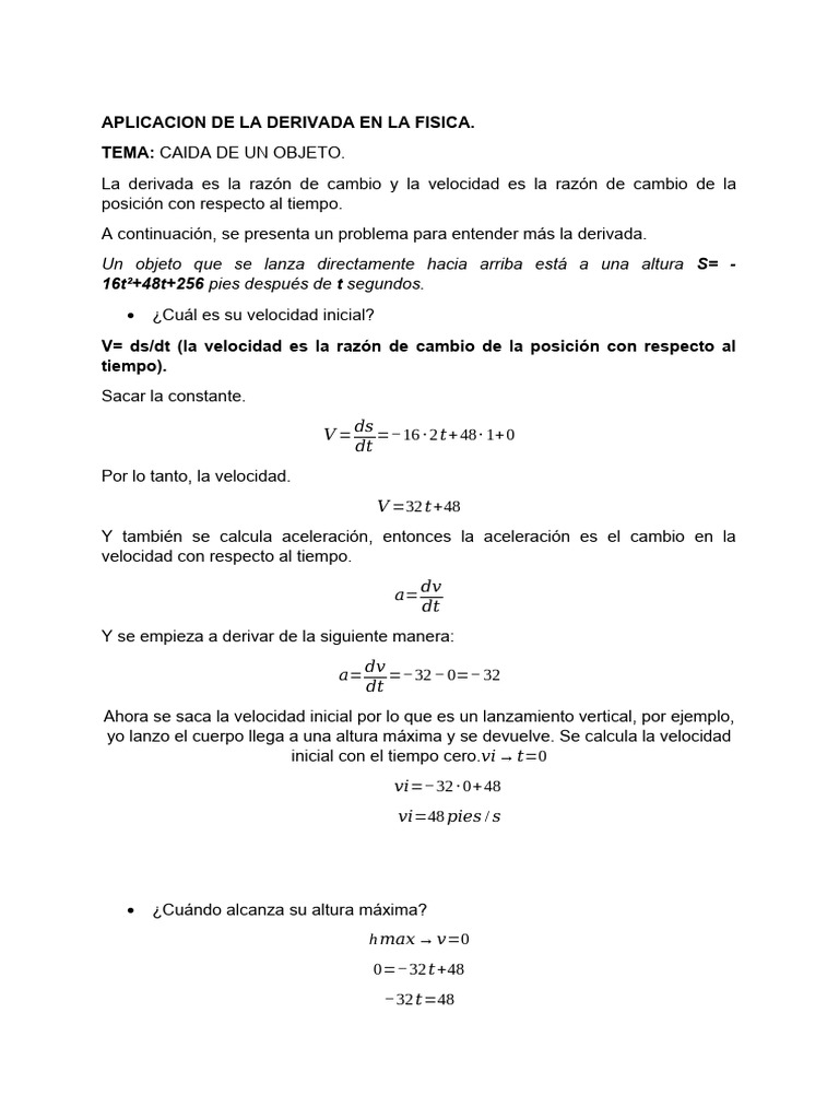 Aplicacion de La Derivada en La Fisica | PDF | Derivado | Velocidad