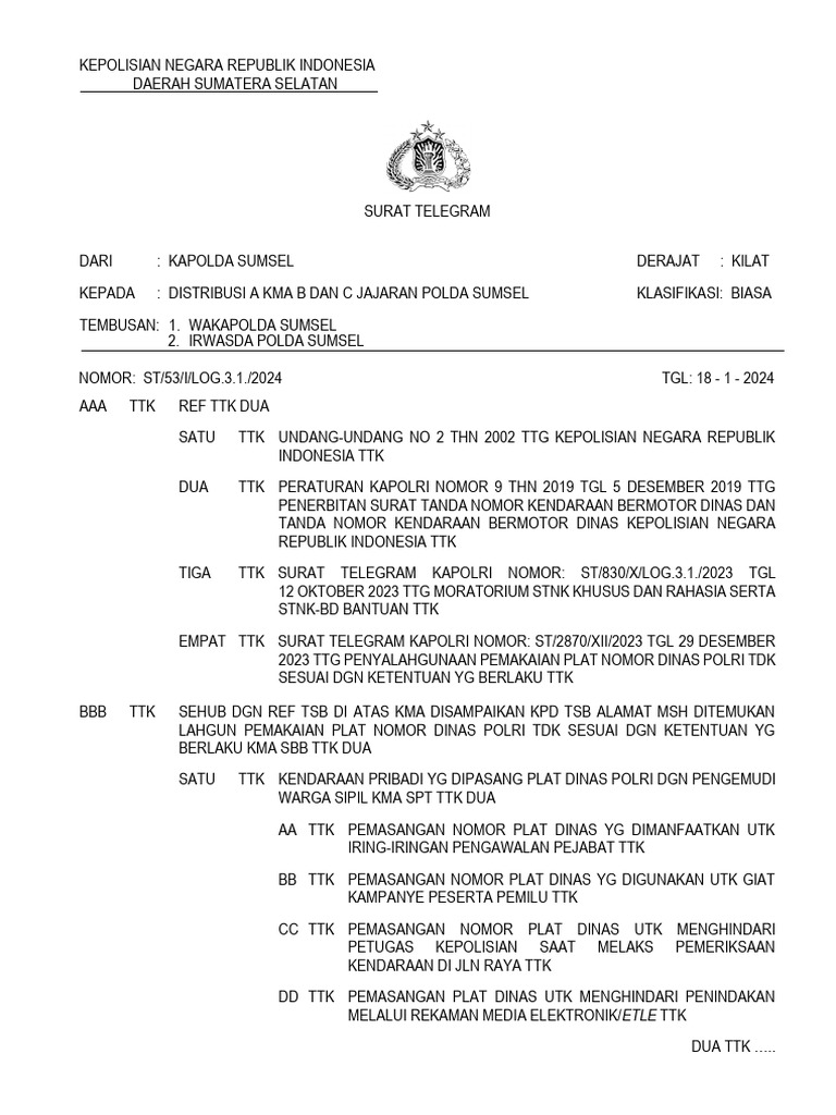 Penyalahgunaan Pemakaian Plat Nomor Dinas Polri | PDF