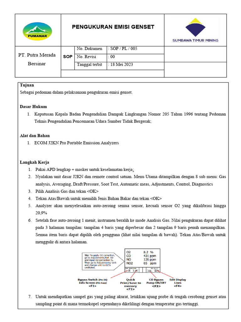 TECH-5.1a SOP PENGUKURAN EMISI GENSET | PDF