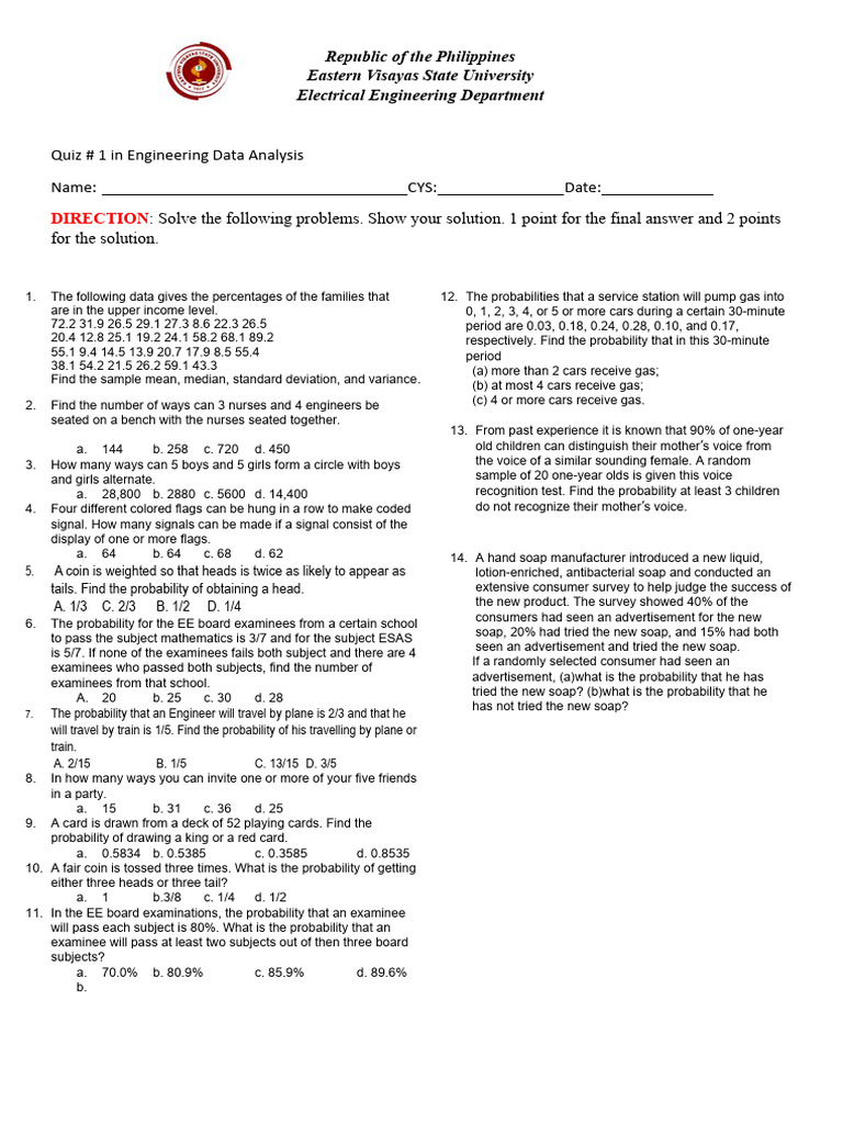 Quiz 1 Eda | PDF | Probability | Median Quiz 1 Eda | PDF | Probability | Median