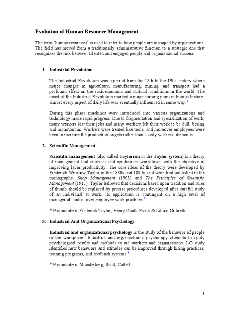 Evolution of Human Resource Management | PDF | Employment | Behavioural ...