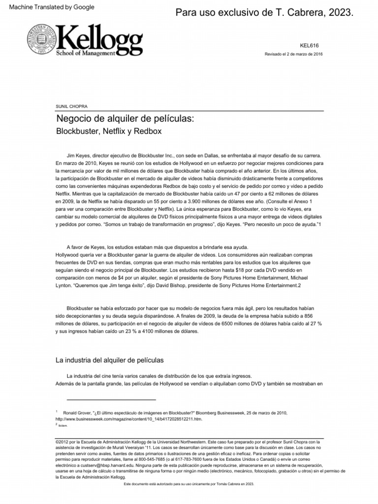 Blockbuster, Netflix, and Redbox SPANISH | PDF | Netflix | DVD