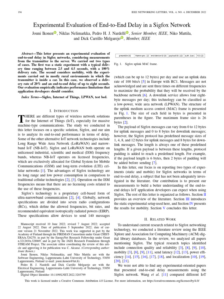 Experimental Evaluation of End-to-End Delay in A Sigfox Network | PDF ... Experimental Evaluation of End-to-End Delay in A Sigfox Network | PDF ...