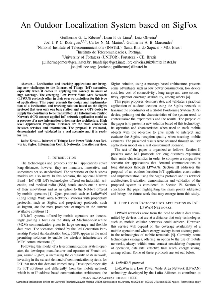 An Outdoor Localization System Based On SigFox | PDF