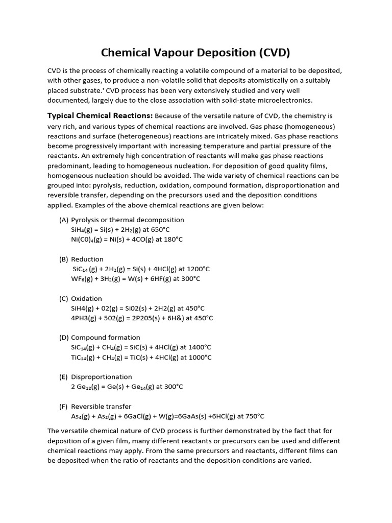 Chemical Vapour Deposition (CVD) | PDF