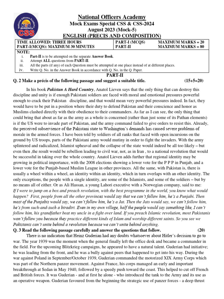 English Precis-Aug-2023-Mock-5 | PDF